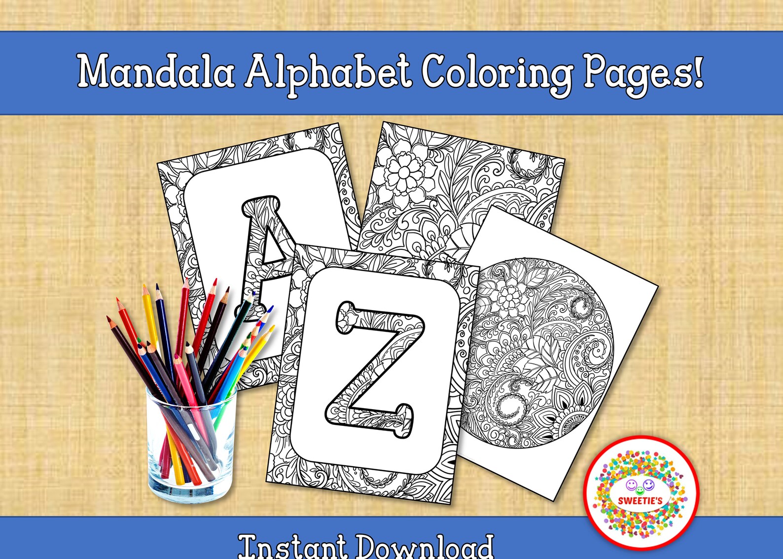 Mandala Alphabet Coloring Pages Adult Coloring A-Z Alphabet - Etsy