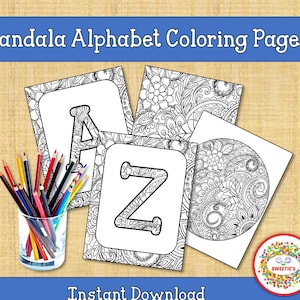 Mandala Alphabet Coloring Pages, Adult Coloring A-Z, Alphabet Wall Art ...