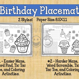 Birthday Placemat, Birthday Coloring Sheet, Birthday Party Printable ...