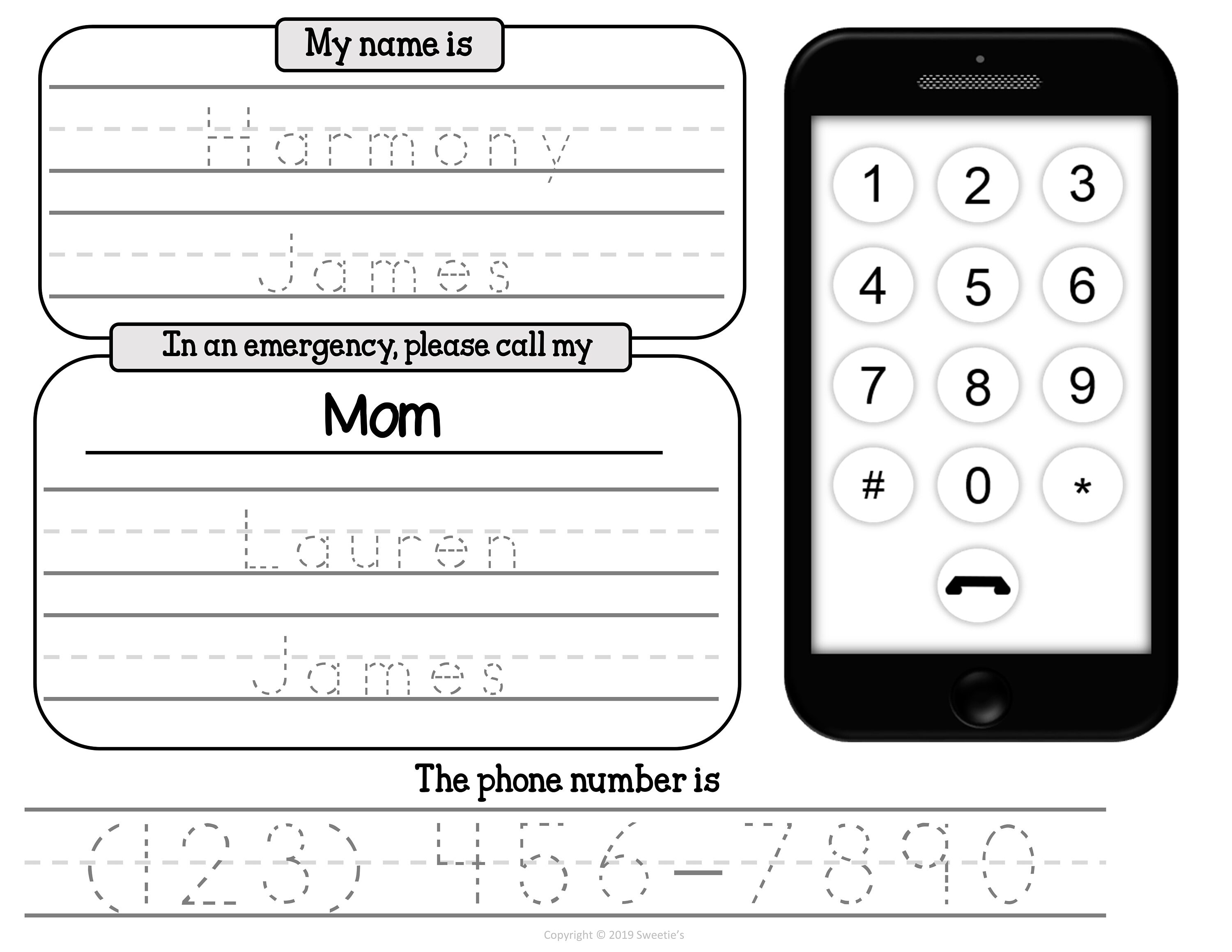 Name Tracing Worksheet. Custom Learn to Write Name Learn Phone Number ...