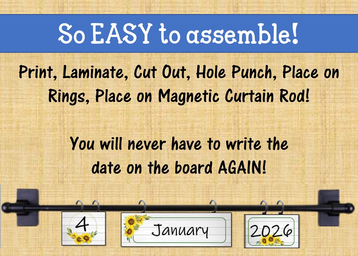 Classroom Calendar Flip Calendar Magnetic Curtain Rod - Etsy