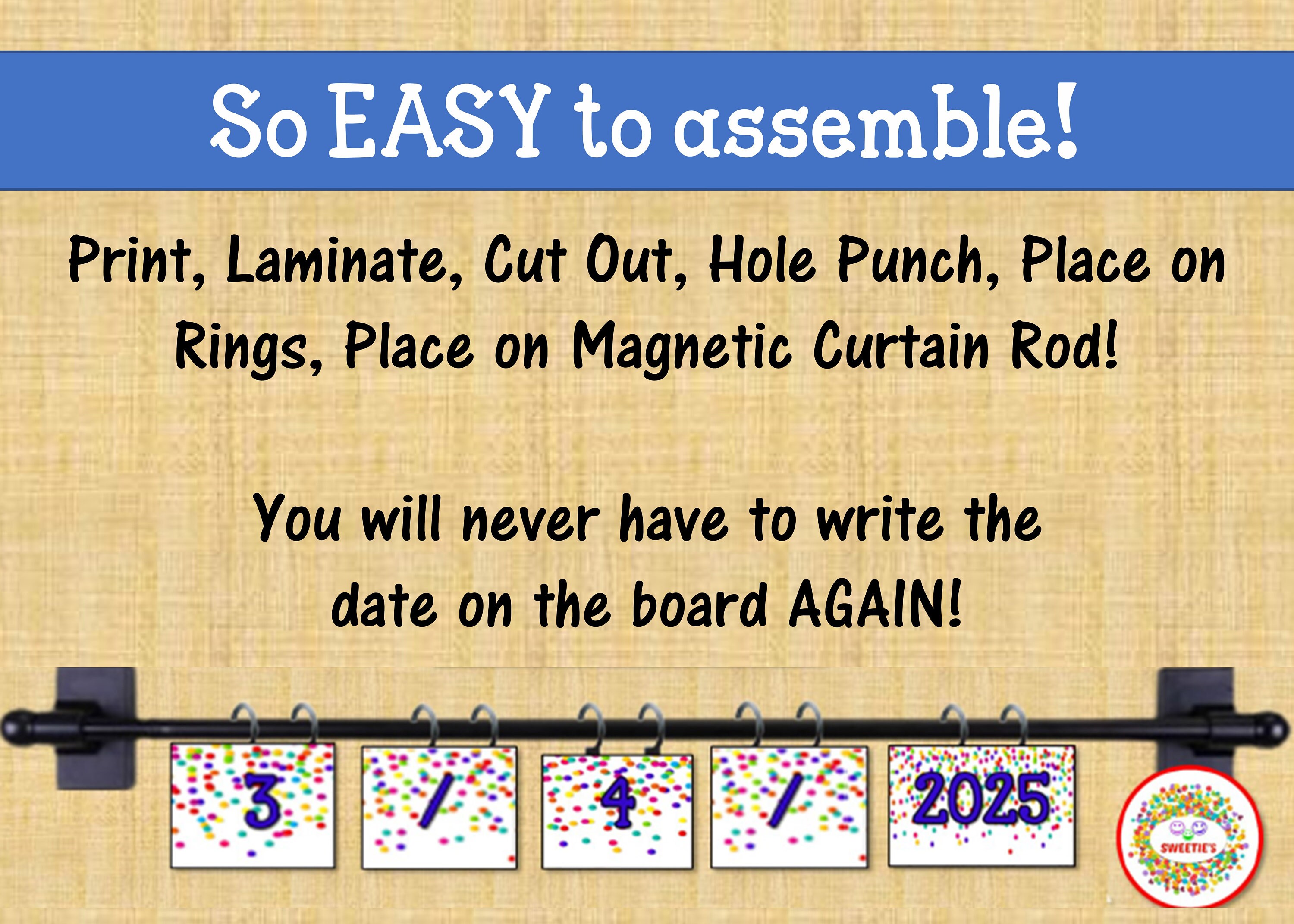 Classroom Calendar Flip Calendar Magnetic Curtain Rod Calendar Confetti ...