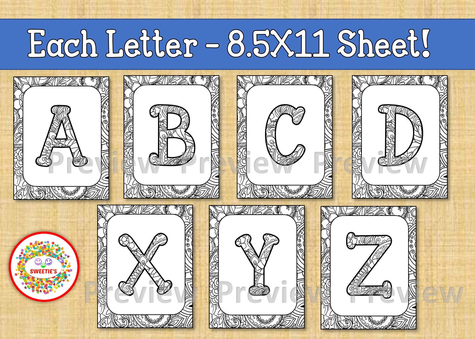 Mandala Alphabet Coloring Pages Adult Coloring A-Z Alphabet - Etsy