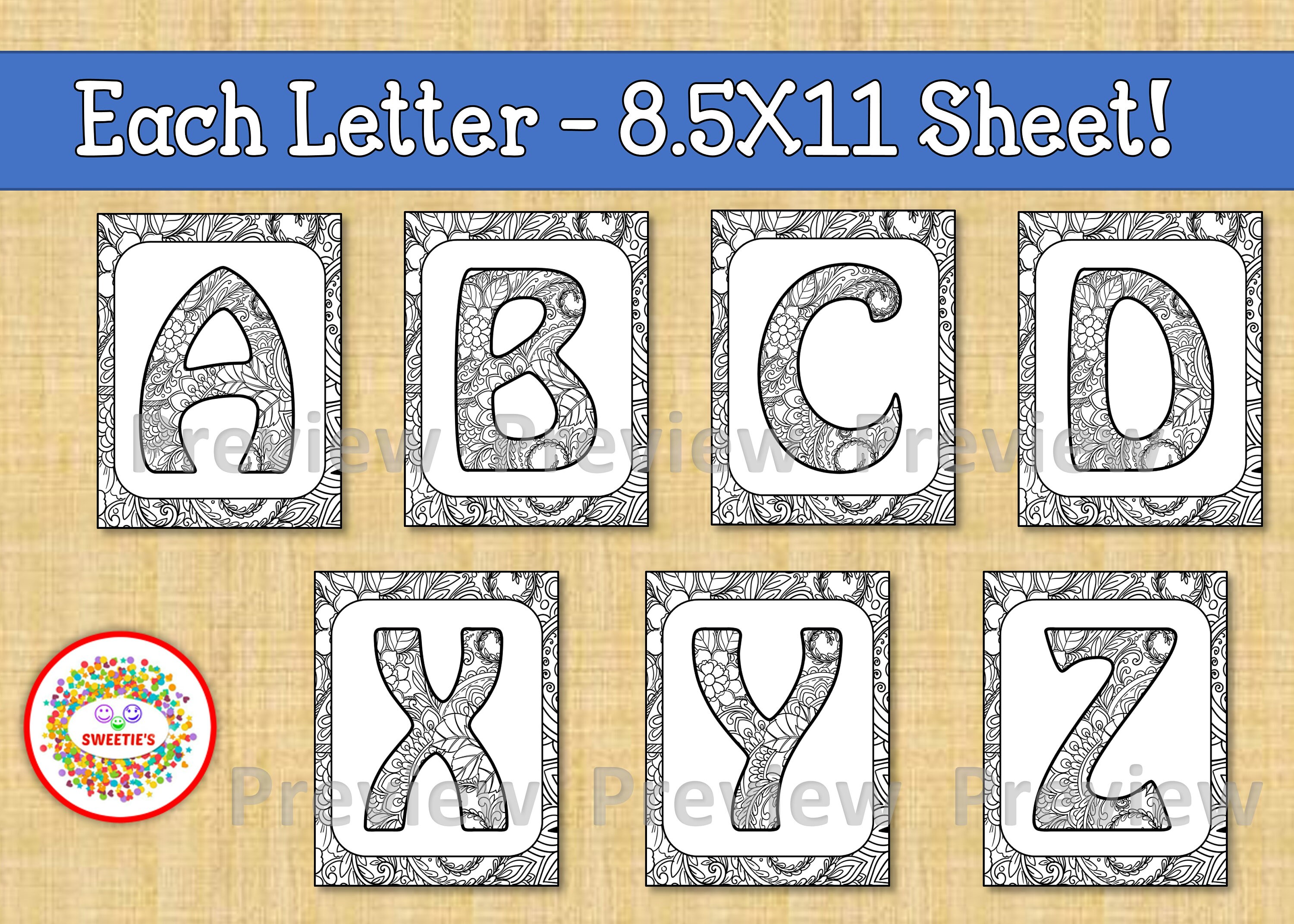 Mandala Alphabet Coloring Pages Adult Coloring A-Z Alphabet - Etsy