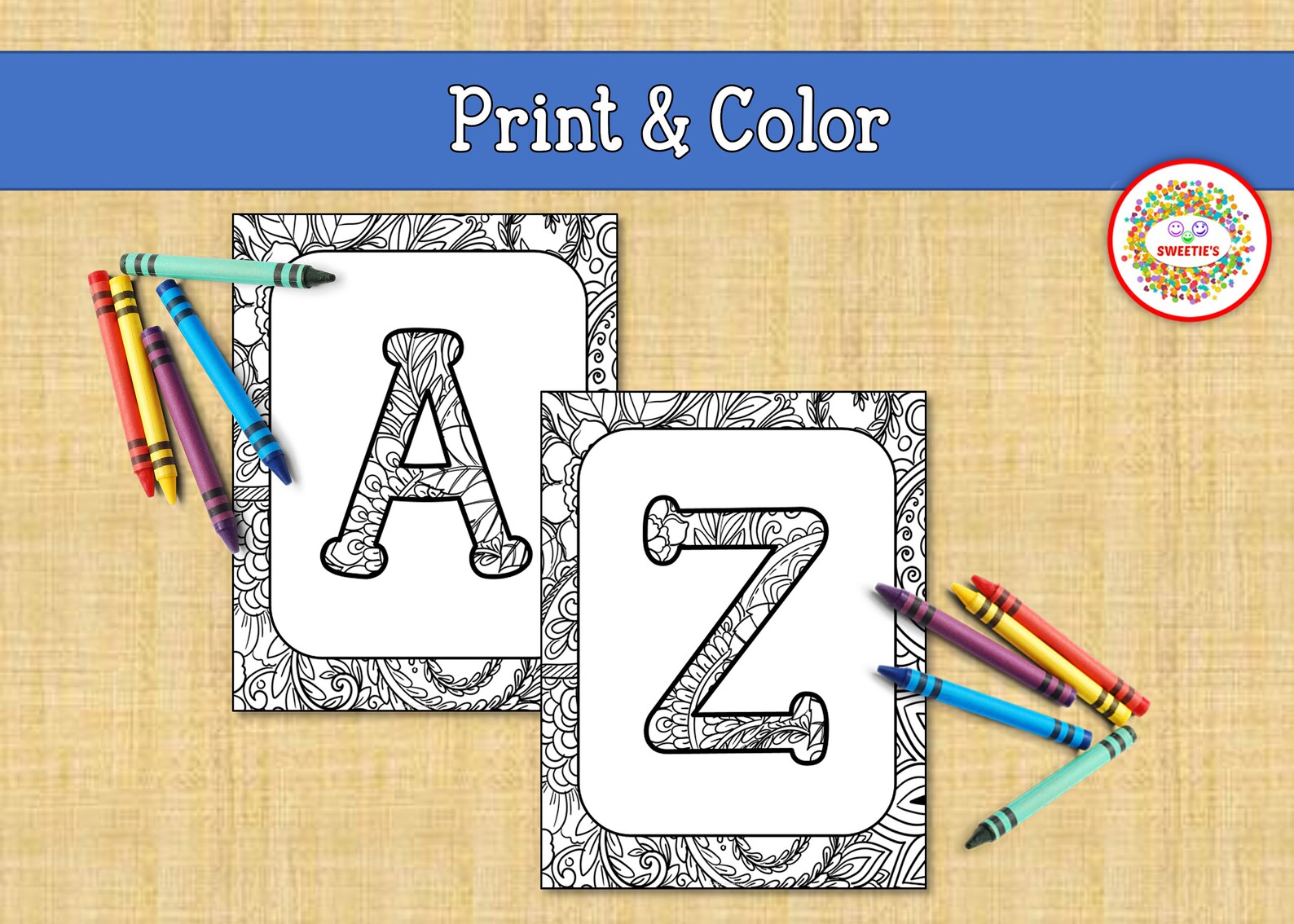 Mandala Alphabet Coloring Pages Adult Coloring A-Z Alphabet - Etsy