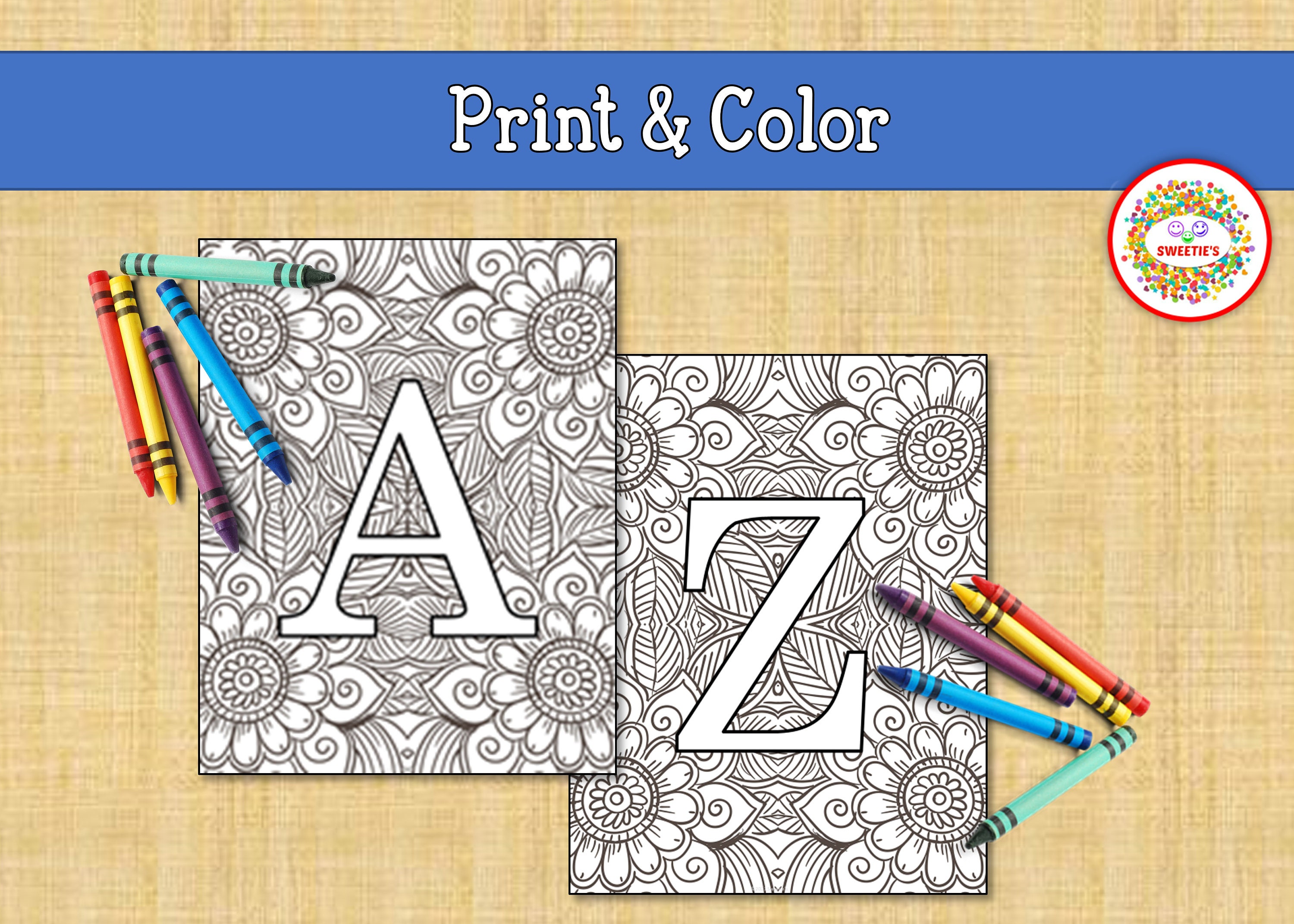Mandala Alphabet Coloring Pages, Adult Coloring A-Z, Alphabet Wall Art ...