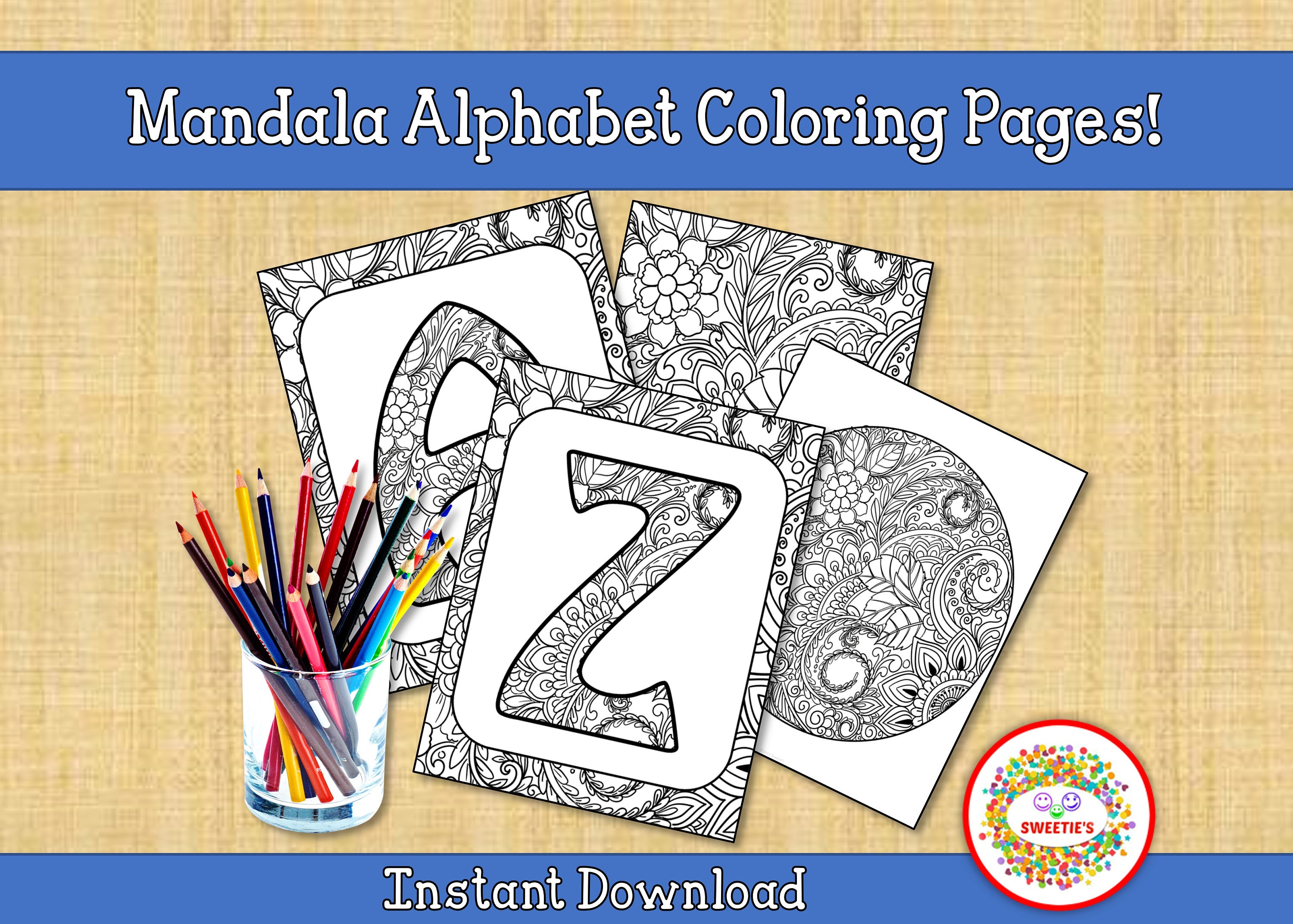 Mandala Alphabet Coloring Pages Adult Coloring A-Z Alphabet - Etsy