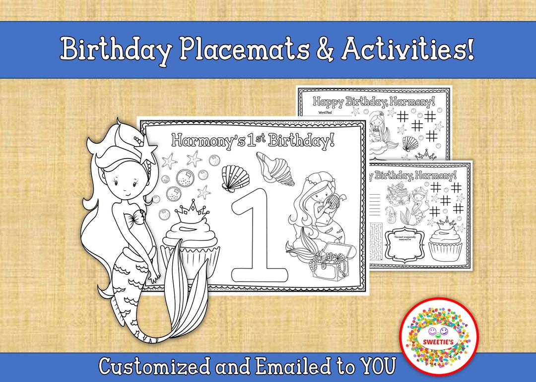 Personalized Mermaid Birthday Placemat: Kid's Coloring Activity ...