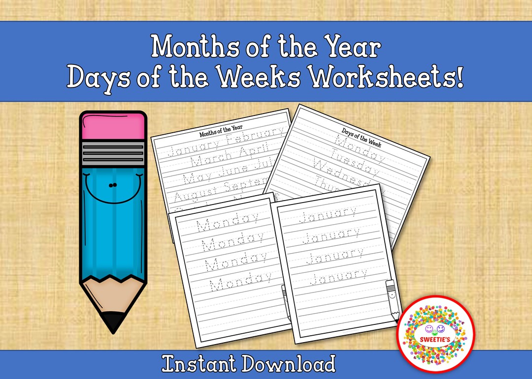 Tracing Worksheets, Days of the Week, Months of the Year, Printable ...