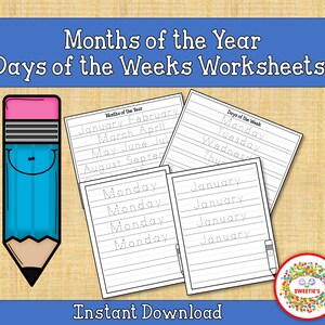 Tracing Worksheets, Days of the Week, Months of the Year, Printable ...