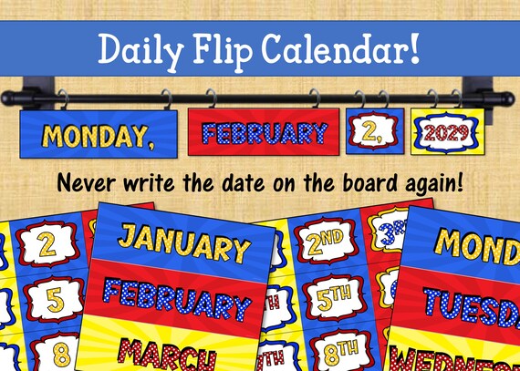 Classroom Calendar Flip Calendar Magnetic Curtain Rod - Etsy