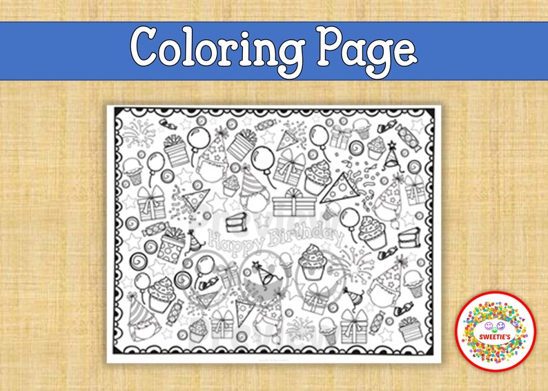 Birthday Placemat, Birthday Coloring Sheet, Birthday Party Printable ...