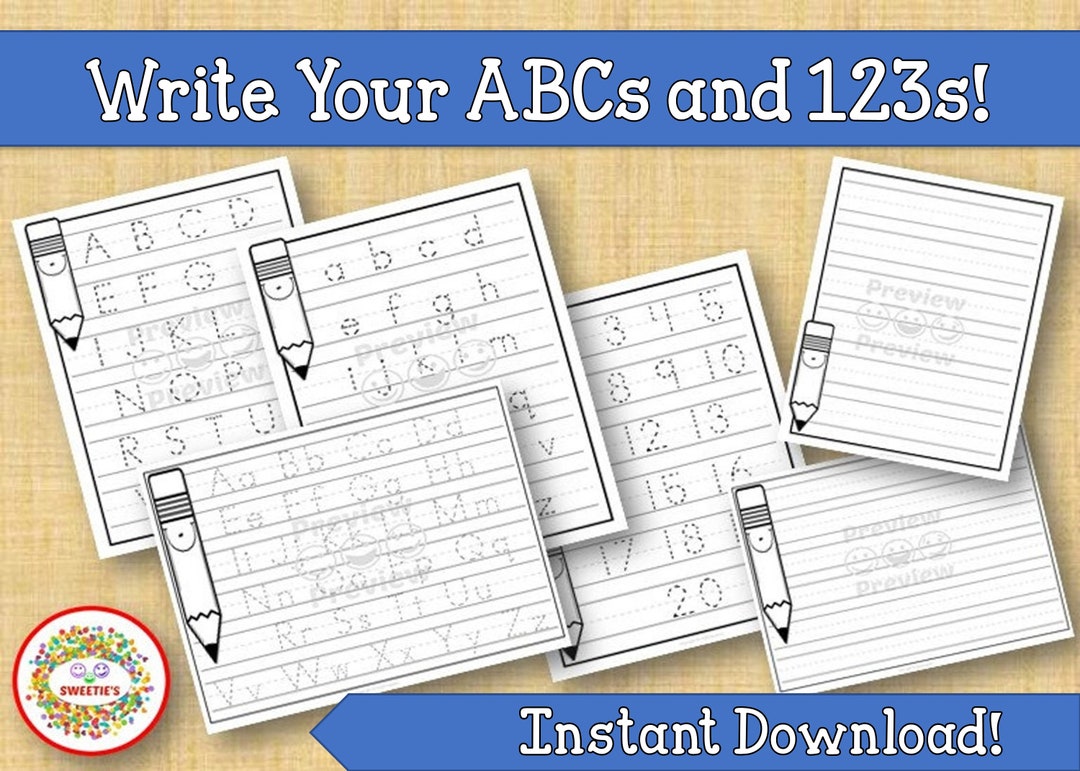 ABC & 123 Handwriting Practice Worksheets (digital Download) - Etsy