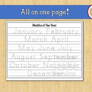 Tracing Worksheets, Days of the Week, Months of the Year, Printable ...