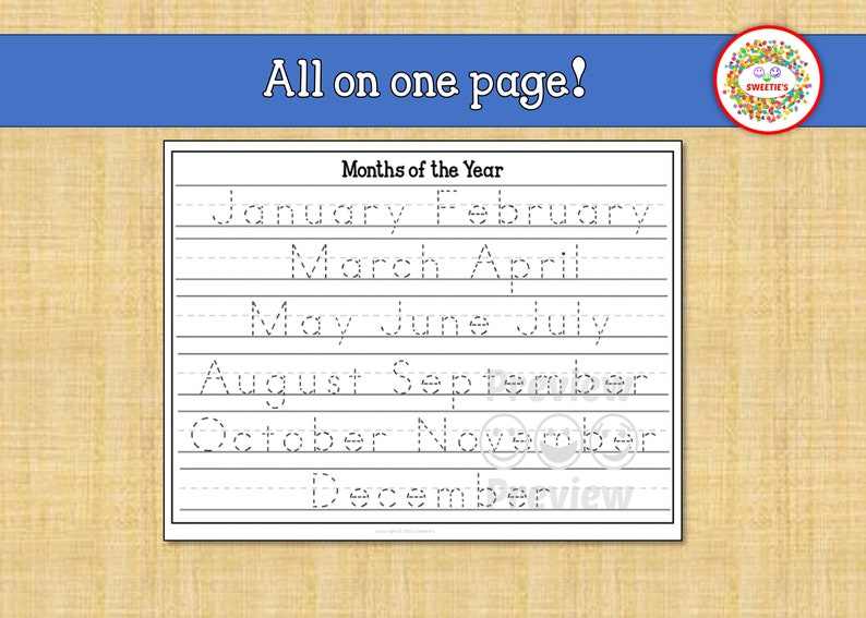 Tracing Worksheets, Days of the Week, Months of the Year, Printable ...