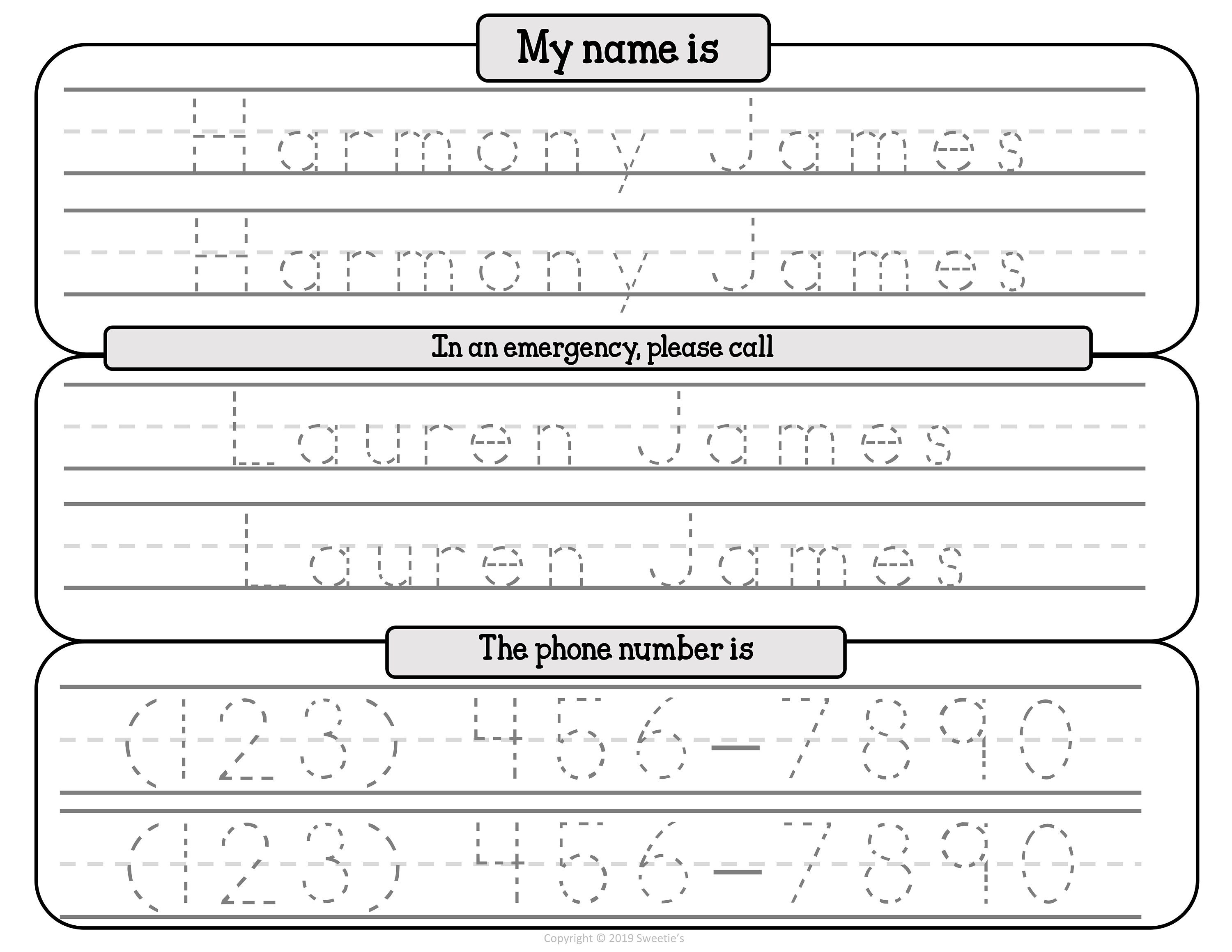 Name Tracing Worksheet. Custom Learn to Write Name Learn Phone Number ...