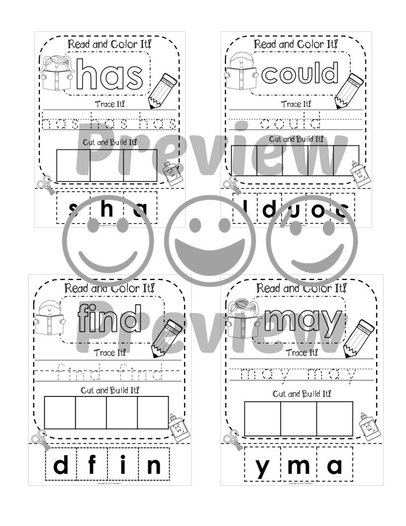 Fry's First 100 Sight Words Worksheets: Read, Build, Write (PDF) - Etsy