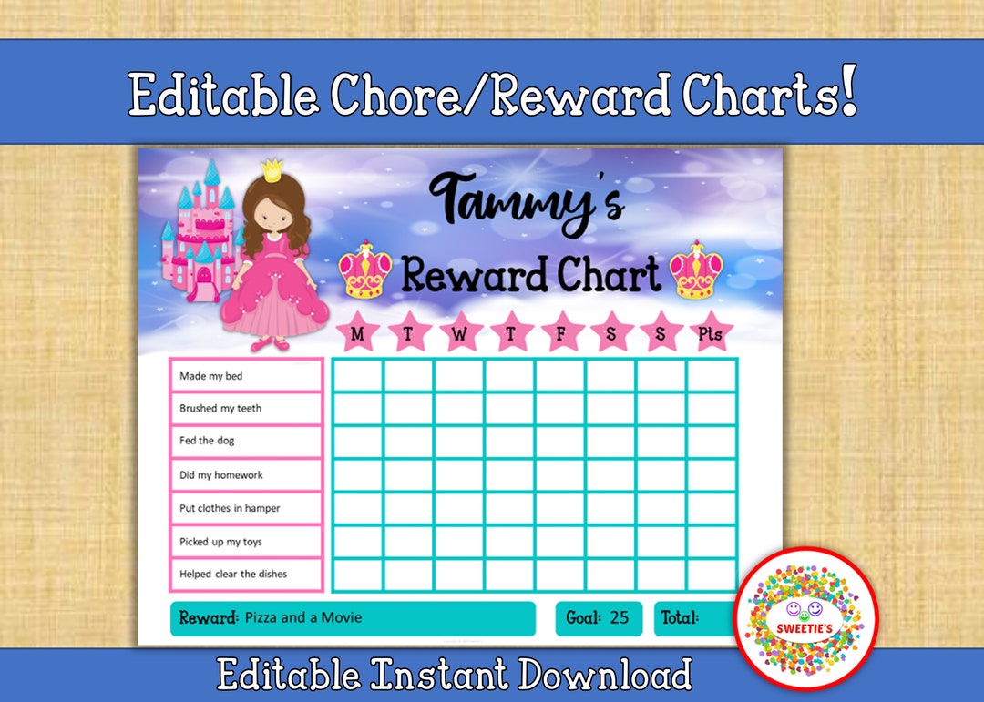 Princess Chore Chart: Editable Reward Chart (printable PDF) - Etsy