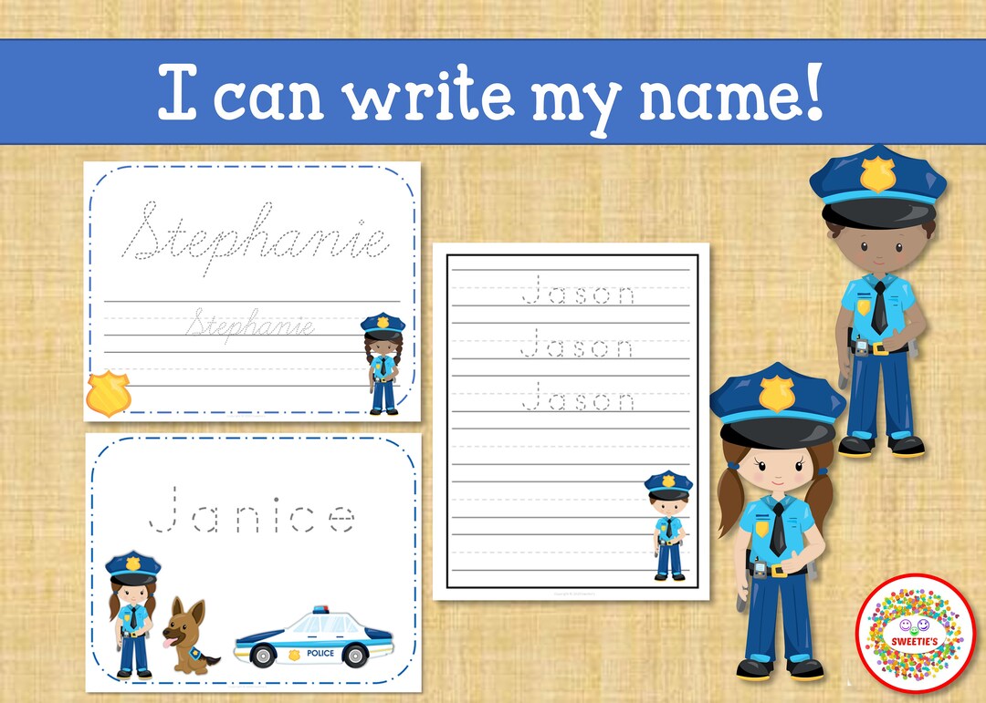 Custom Name Tracing Practice. Police Officer Custom Name - Etsy