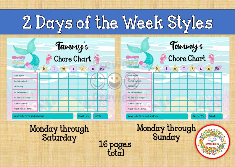 Mermaid Chore Chart: Editable Kids Reward Chart (printable) - Etsy