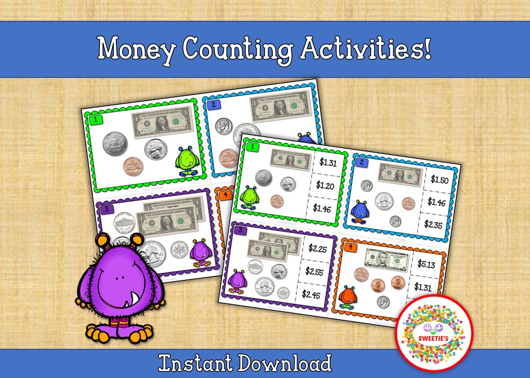 Money Counting Activities, Montessori Counting Cards, Task Cards, Clip ...