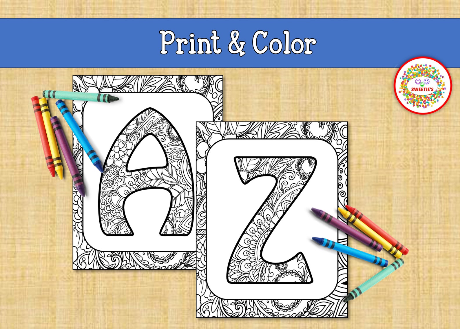 Mandala Alphabet Coloring Pages Adult Coloring A-Z Alphabet - Etsy