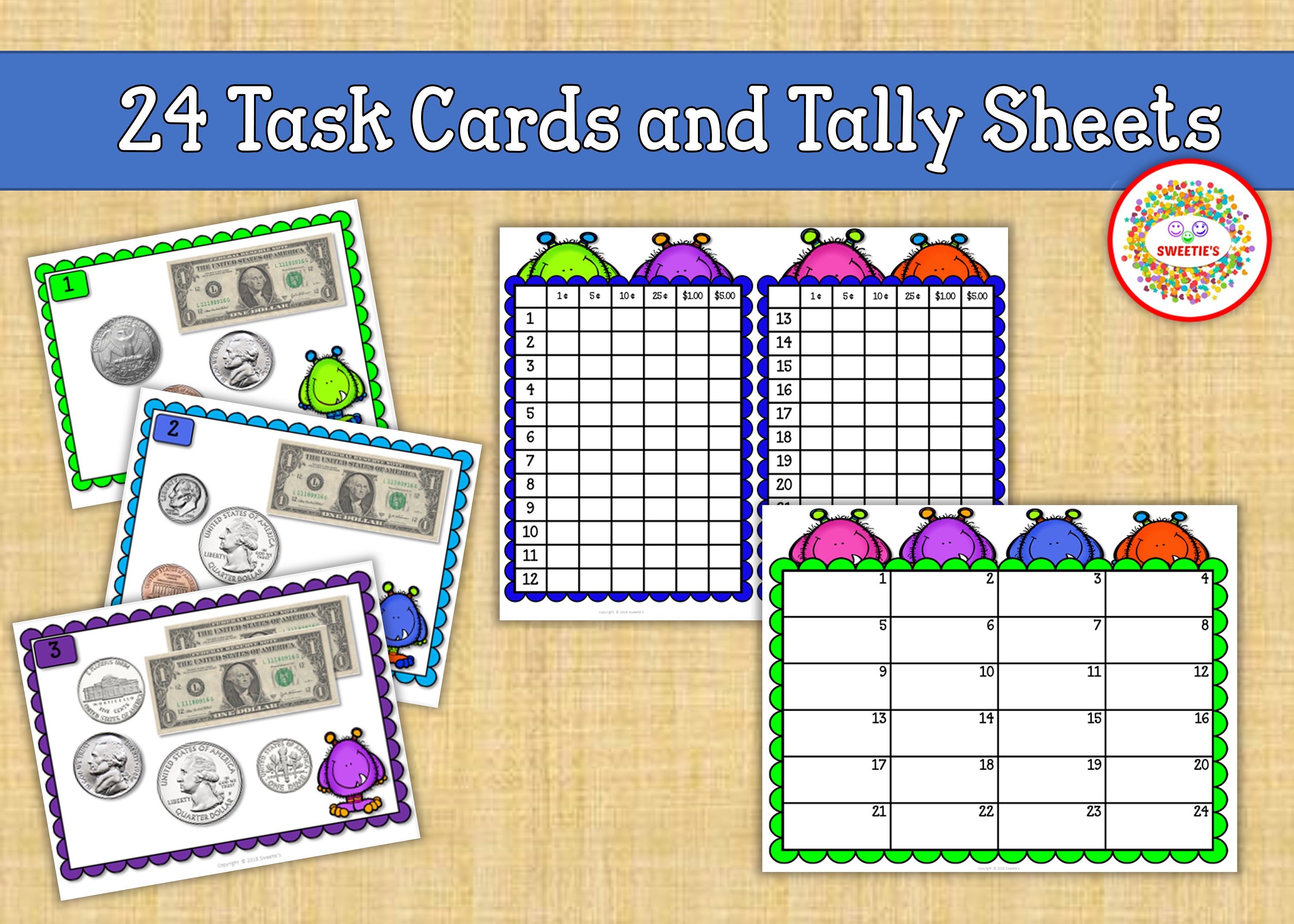 Money Counting Activities, Montessori Counting Cards, Task Cards, Clip ...