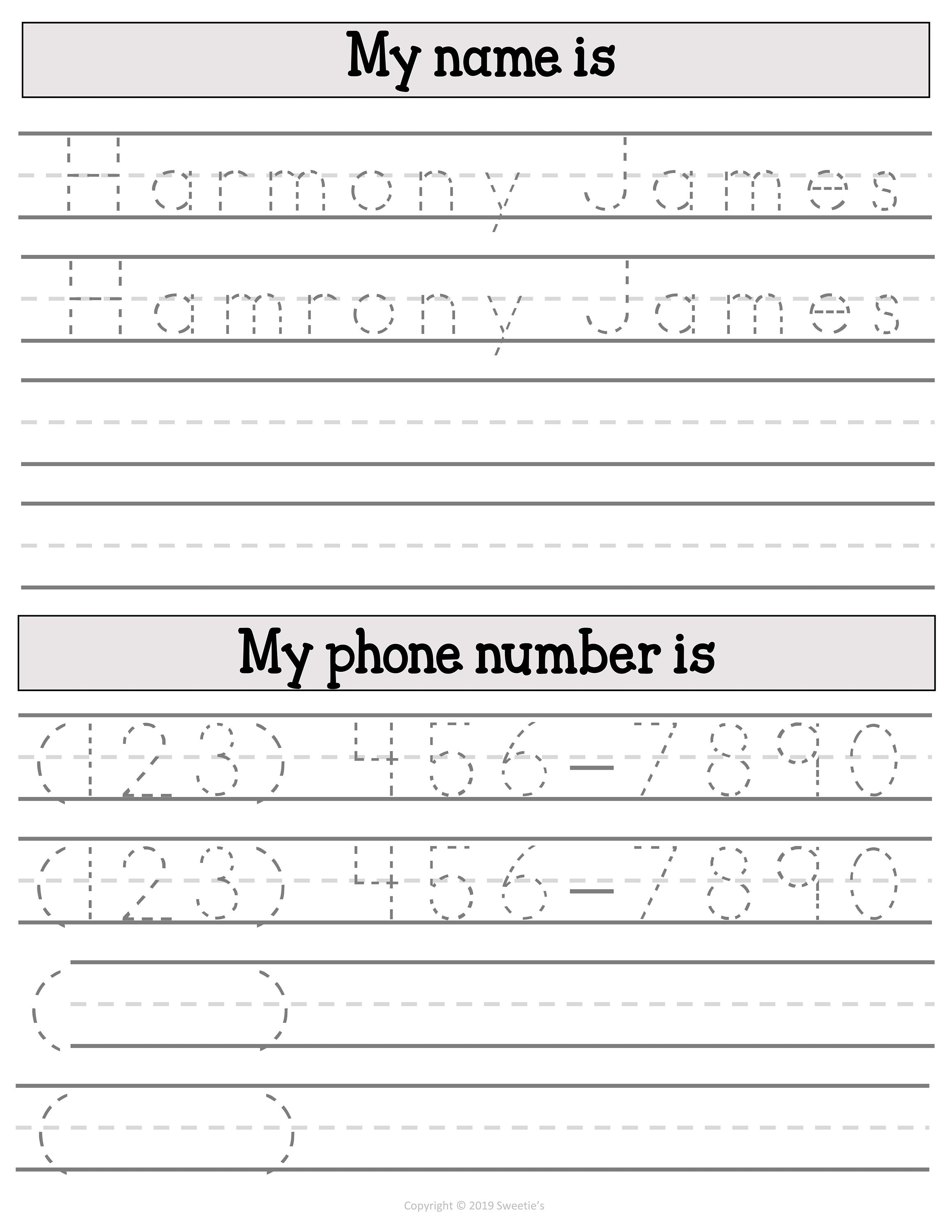 Name Tracing Worksheet. Custom Learn to Write Name Learn Phone Number ...