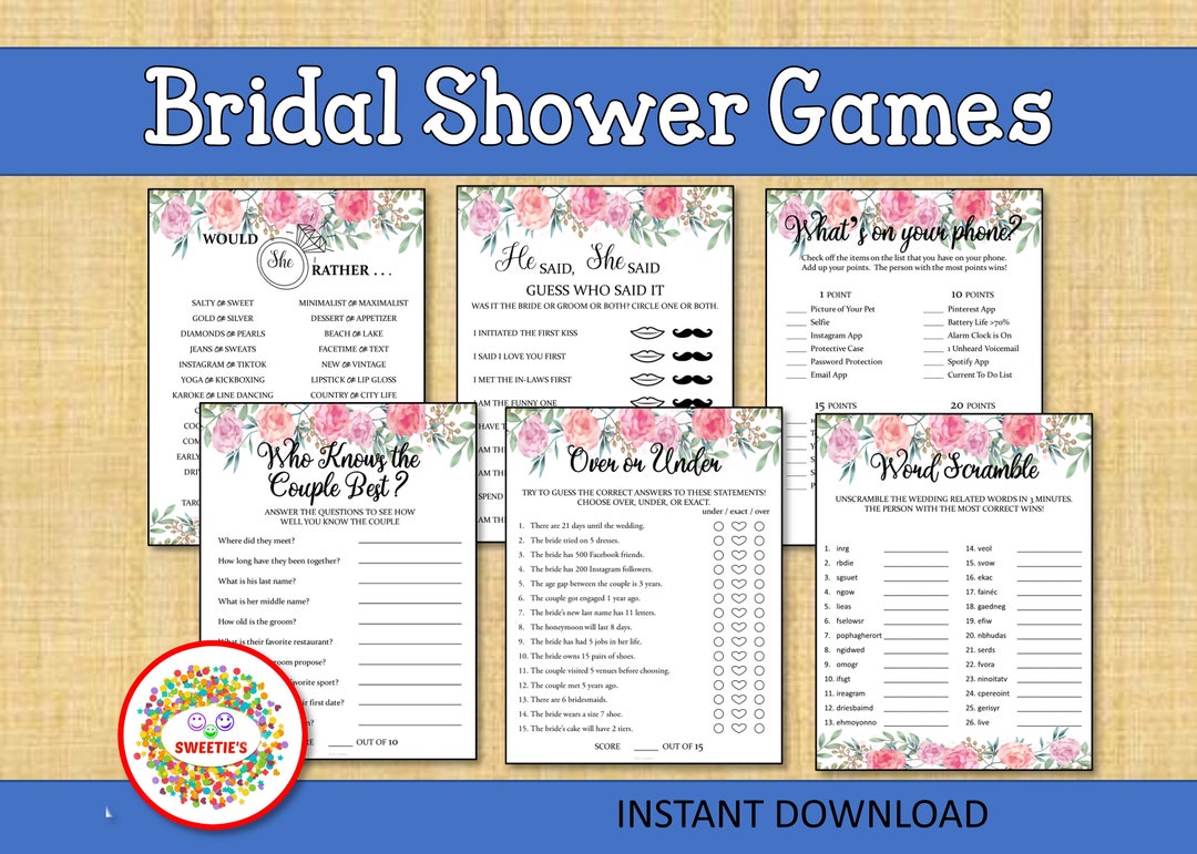 Pink Watercolor Flowers Bridal Shower Games (printable PDF) - Etsy