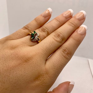 Vintage 14k Yellow Gold Natural Marquise Shape Emerald Diamond Ring - Etsy