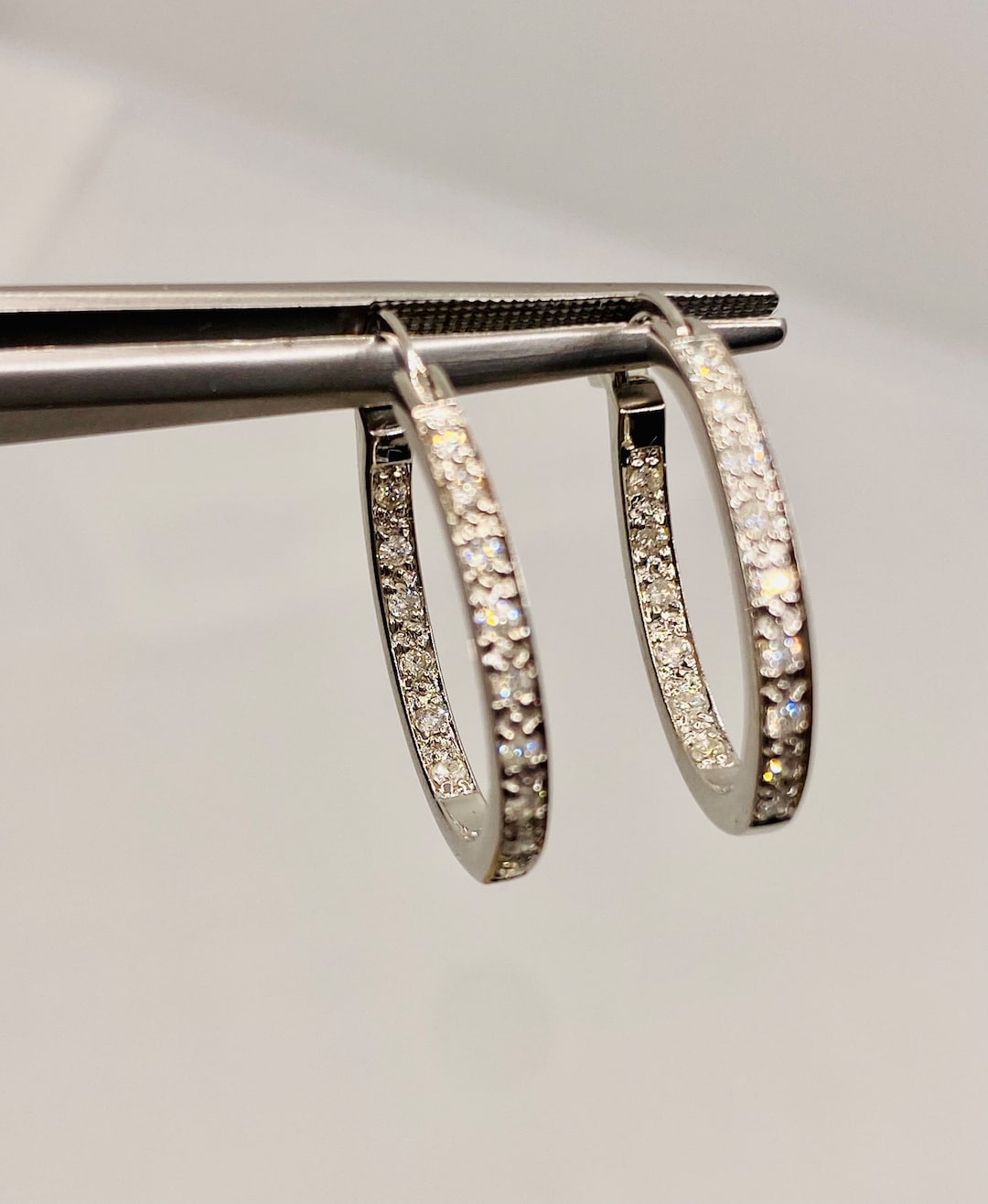 Stunning 14k White Gold Oval Shaped Diamond Hoop Earrings - Etsy