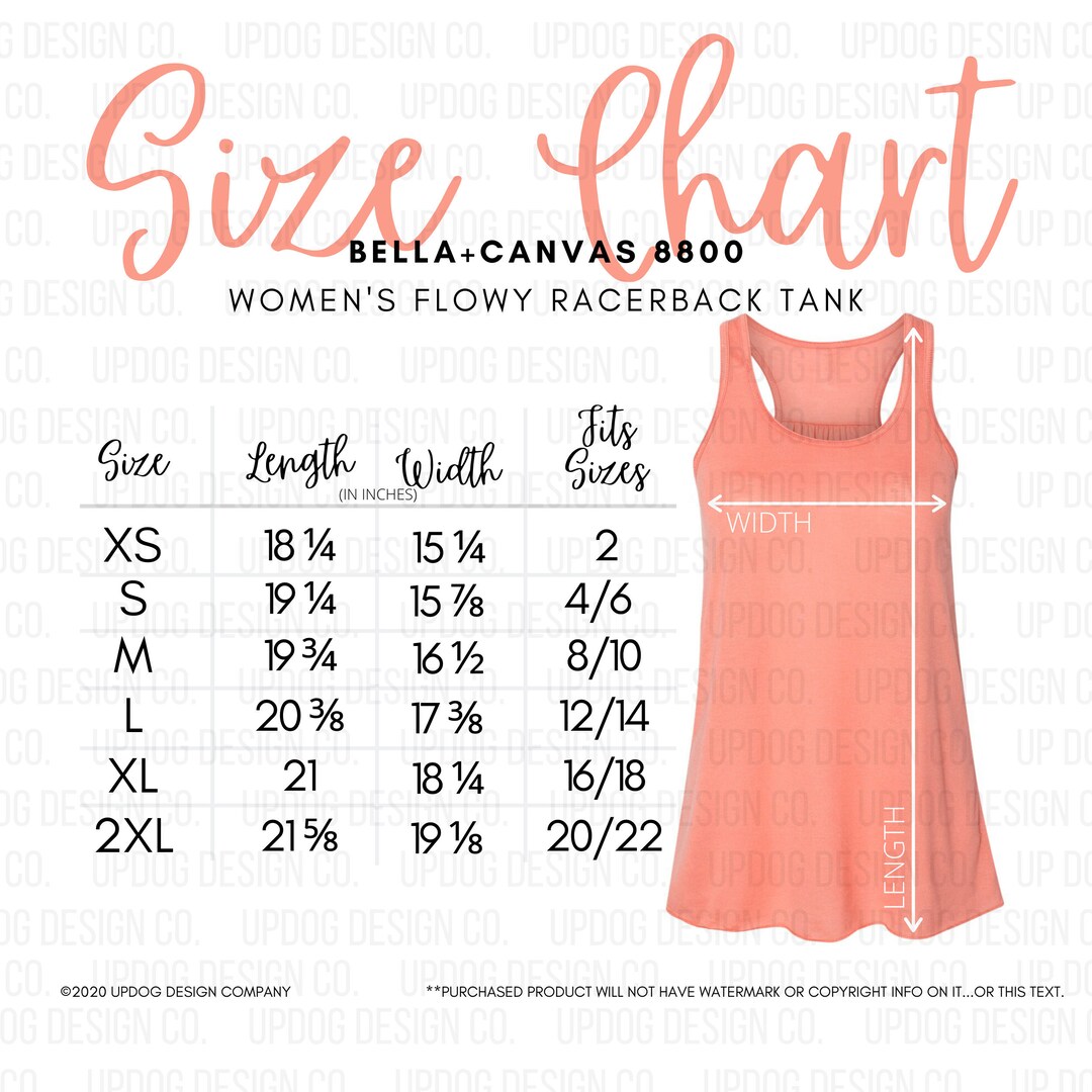 Bella Canvas Size Chart 8800 Size Chart Bella Flowy Racerback Tank Size Chart Mock Up - Etsy