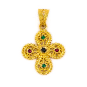 Byzantine Filigree Cross With Rubies Emeralds and Sapphires in 18K Gold ...