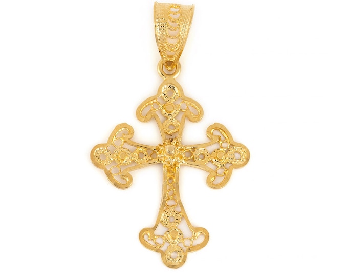 Byzantine Cross Pendant, 14K Solid Gold Cross, Filigree Cross, Orthodox ...