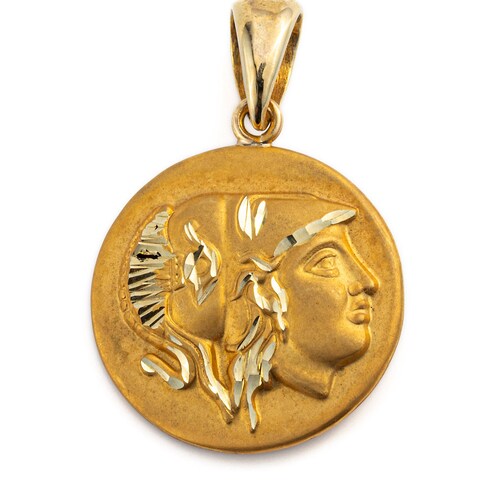 Athena Goddess Coin Pendant 14k Solid Gold Grecian Medallion - Etsy
