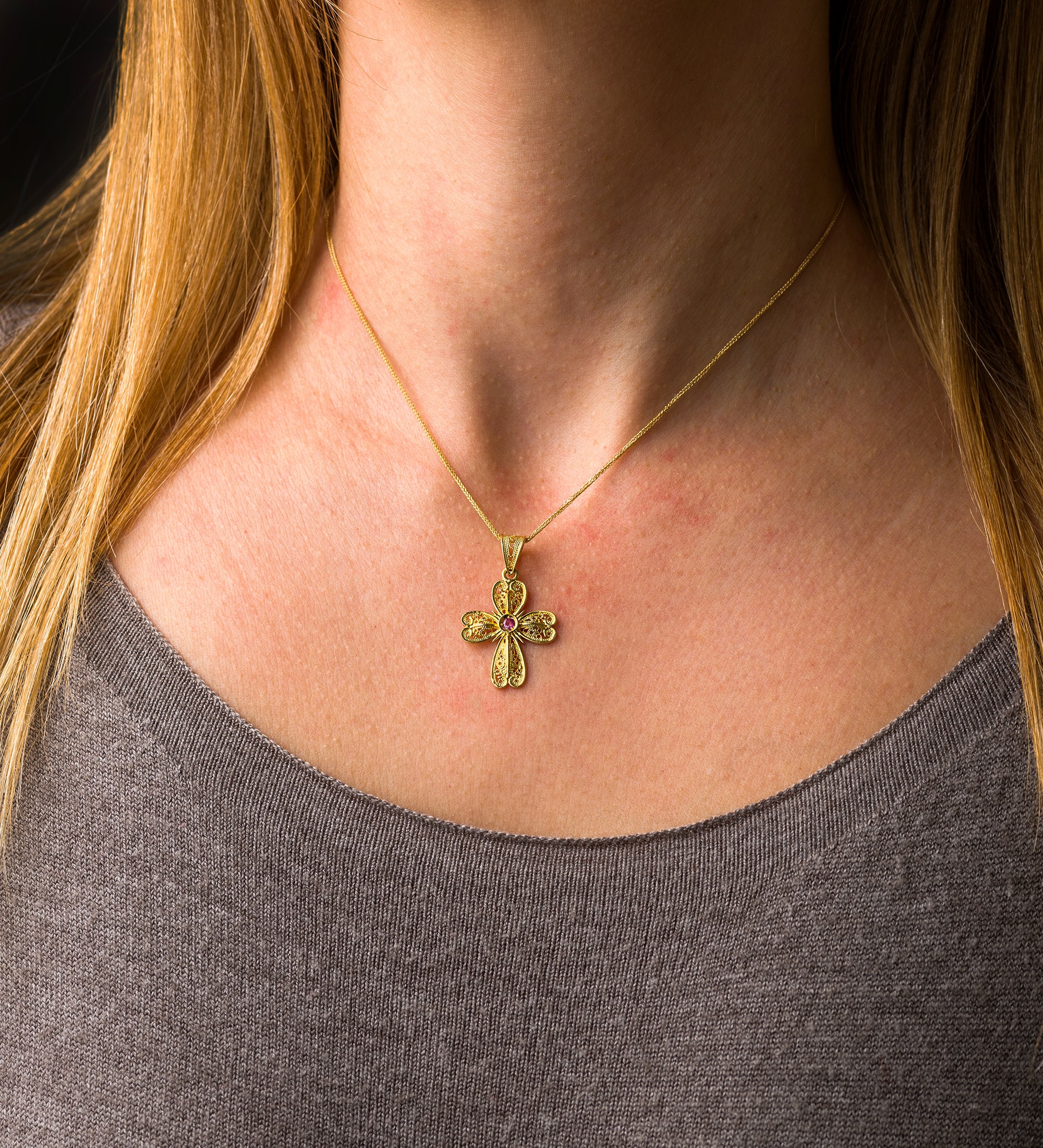 18K Gold Byzantine Filigree Ruby Cross Byzantine Cross Greek - Etsy