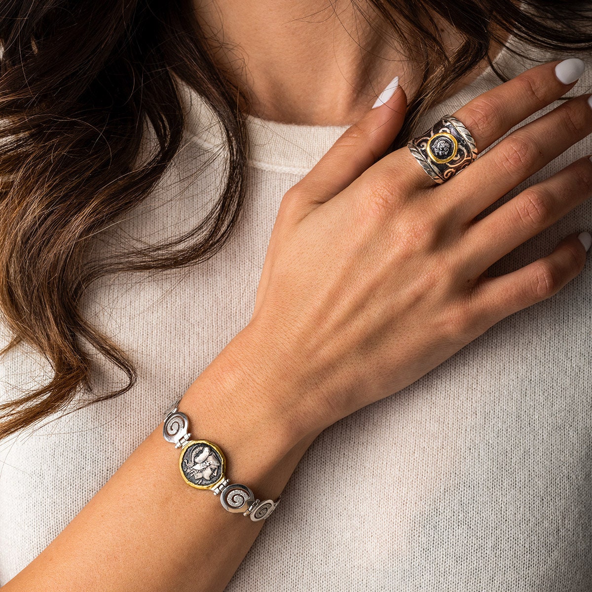 Goddess Athena Coin Ring 14K Gold and Sterling Silver | Etsy