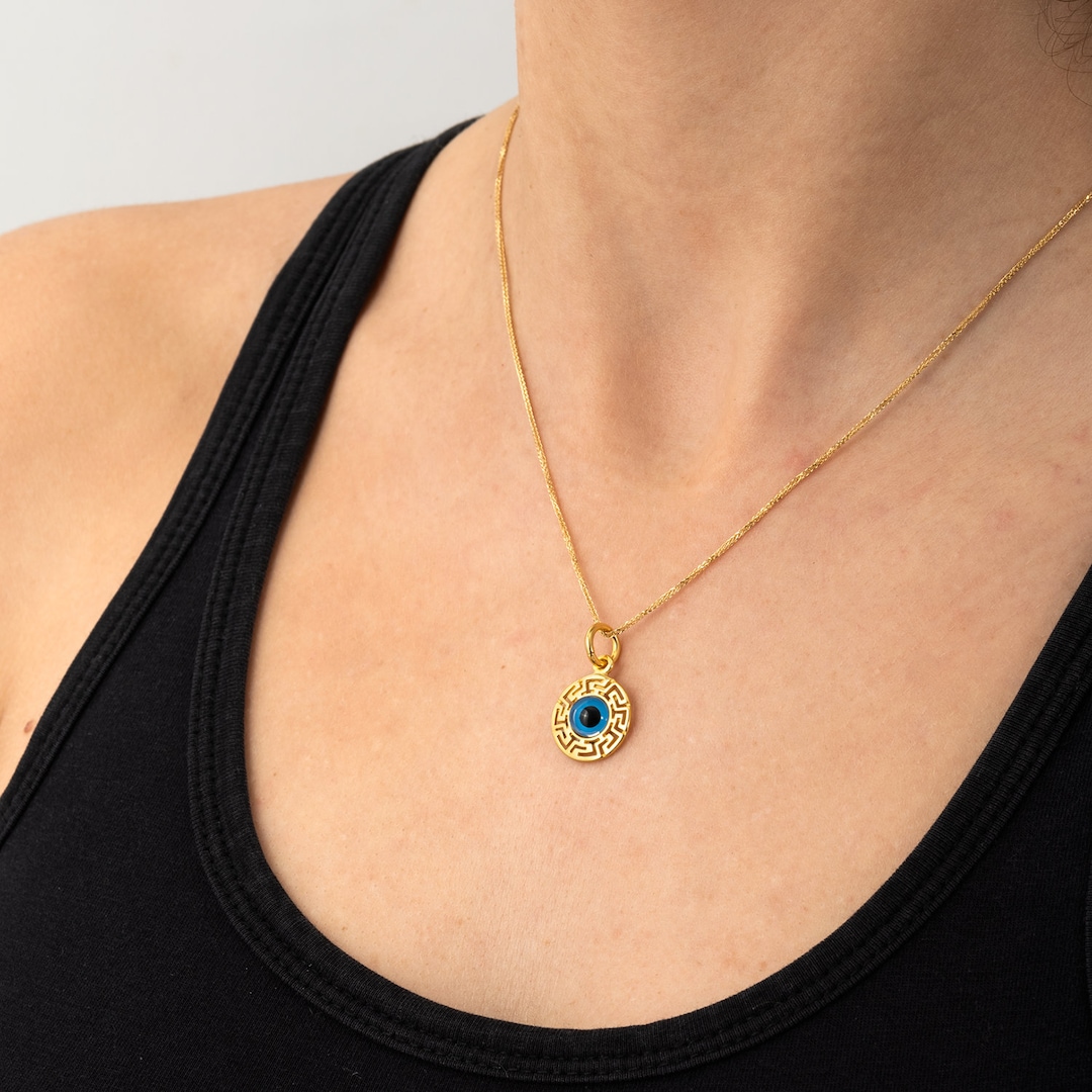 Sterling Silver Evil Eye Greek Pendant, Greek Protection Necklace ...