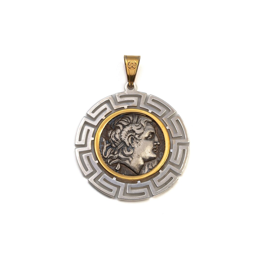 Alexander the Great Greek Key Pendant 14k Gold Silver Pendant ...