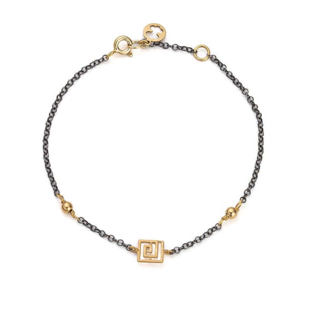 Greek Key Charm Bracelet, Dainty Meander Bracelet, Greek Jewelry, Greek ...