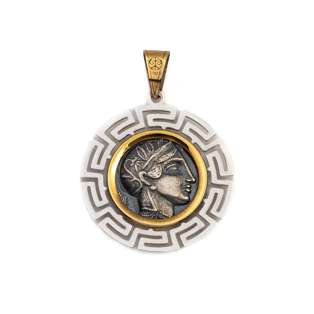 The Coin of Goddess Athena 14k Gold Silver Pendant, Ancient Greek Coin ...