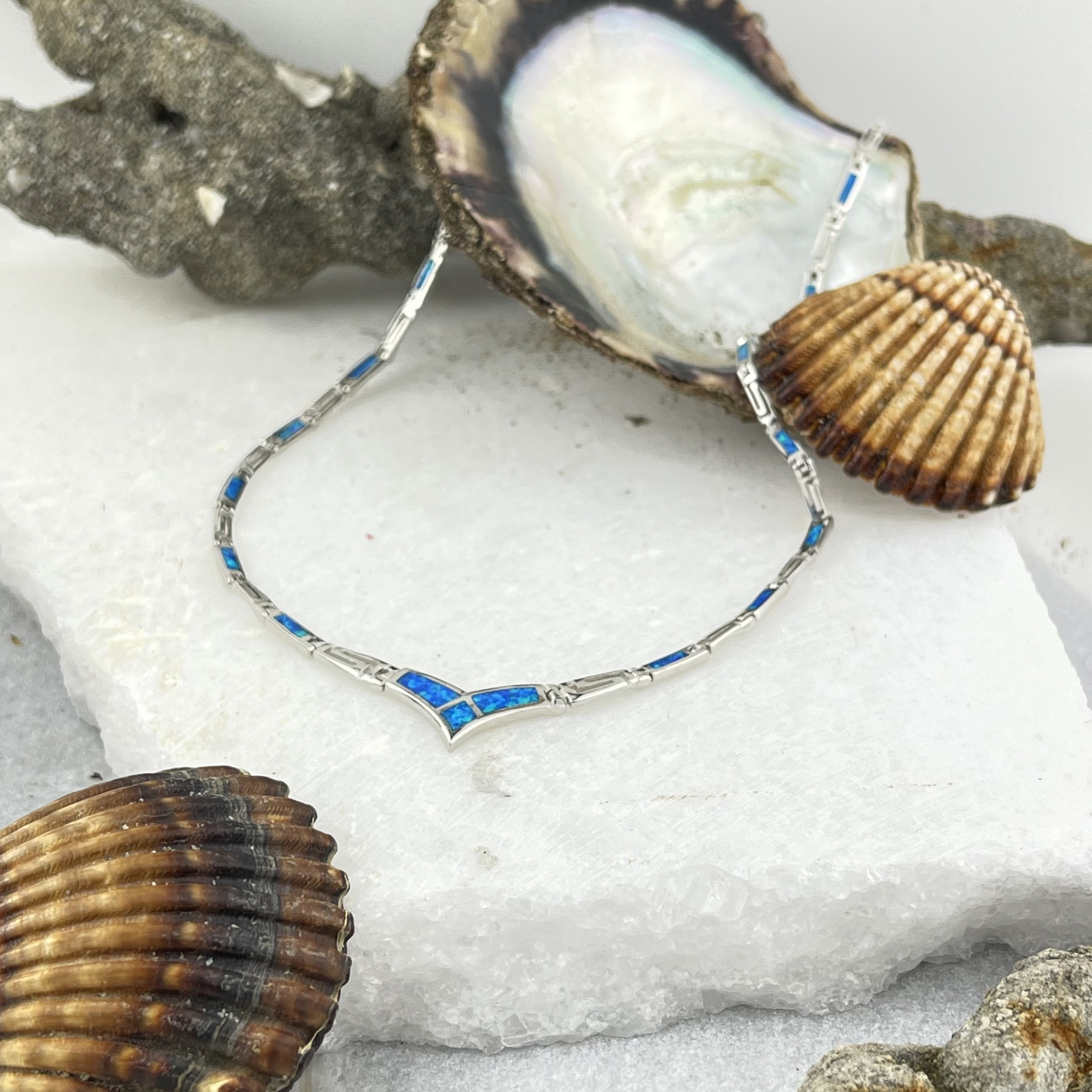 Meander Greek Necklace, Blue Opal Silver Necklace, Meander Opal ...