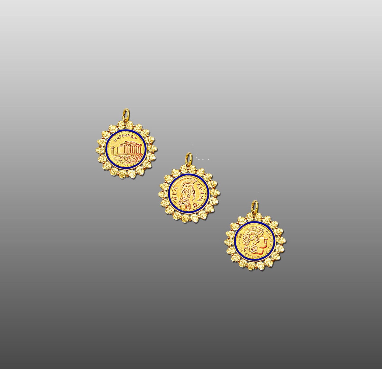 14K Solid Gold Goddess Athena Coin Pendant, Athena Pendant Ancient ...