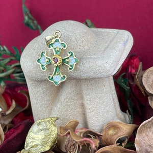 Gold Enamel Cross With Ruby, Byzantine Cross, 18K Gold Cross, Greek ...