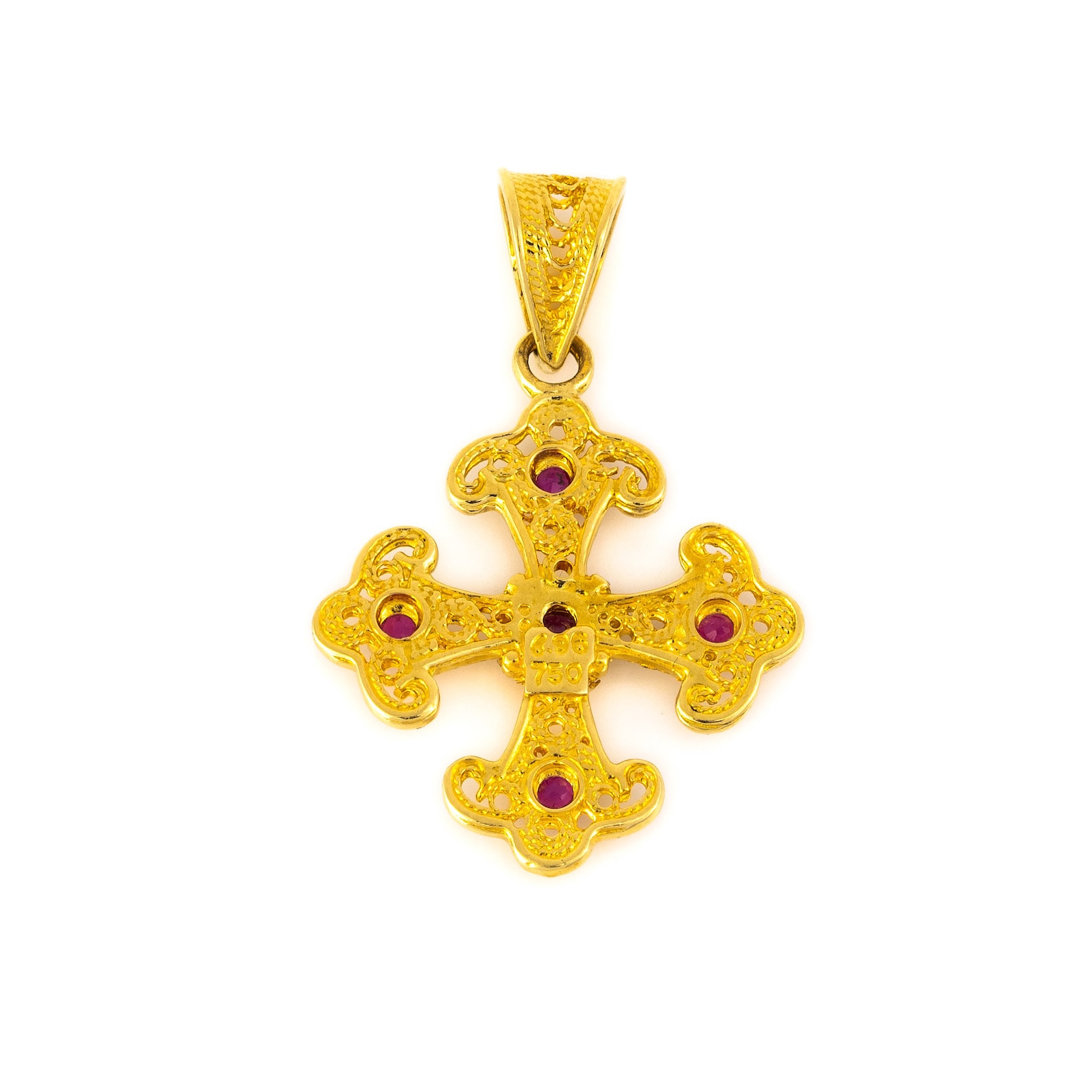 18K Solid Gold Filigree Cross With Gemstones, Byzantine Cross, Emeralds ...