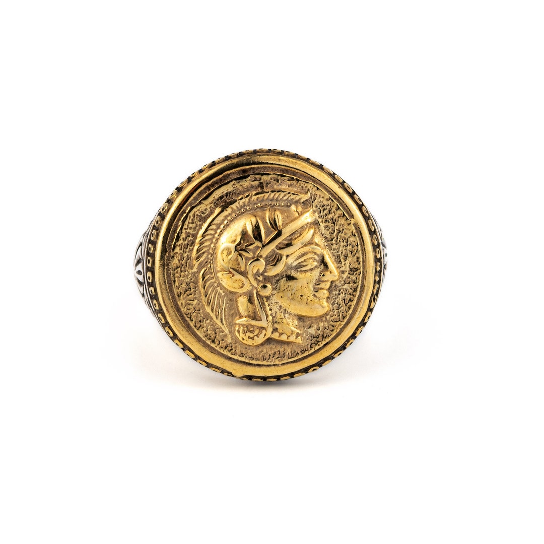 Ancient Greek Coin Goddess Athena Ring in Sterling Silver and Gold ...
