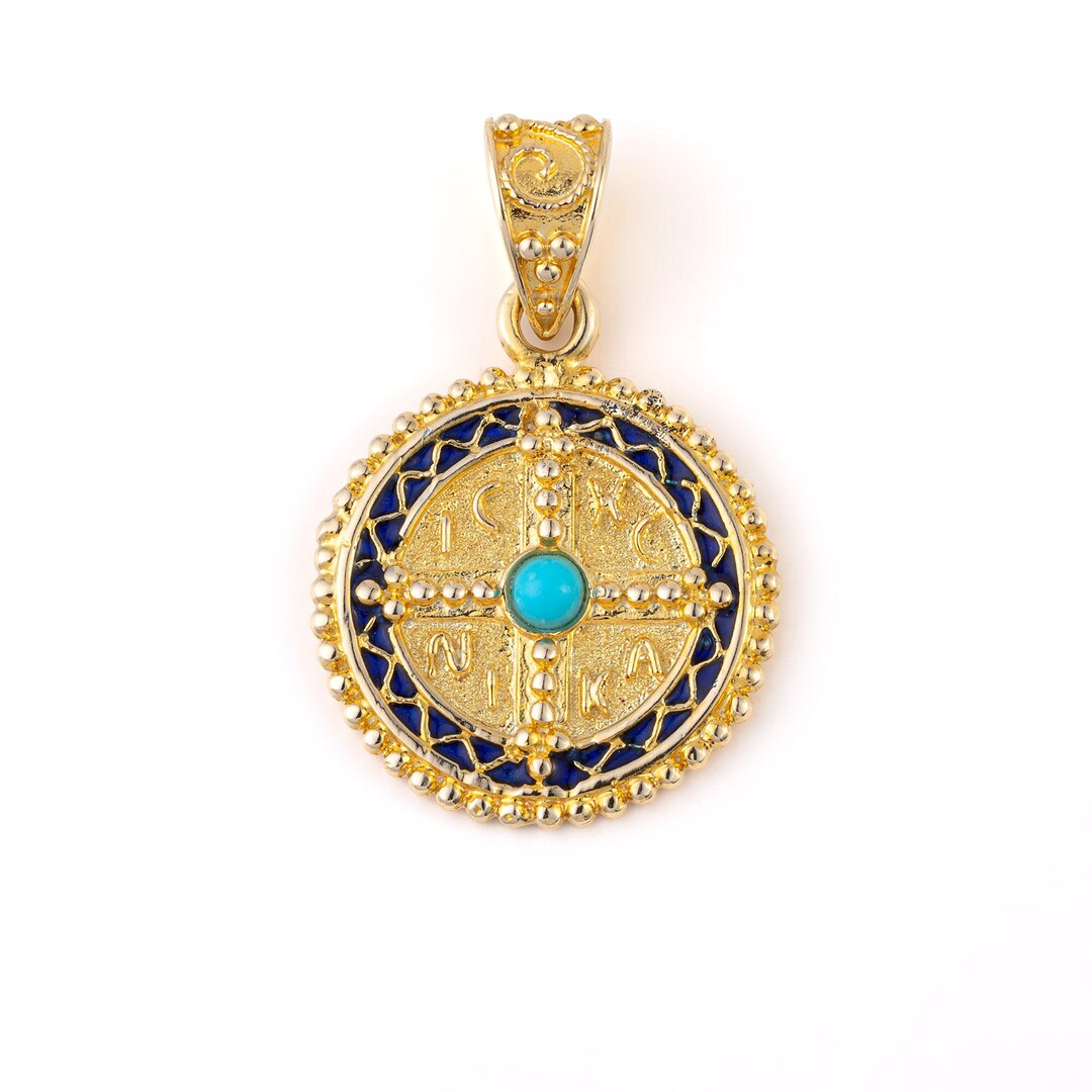 14K Gold Solid Gold Constantine Coin Pendant, Konstantinato Cross ...