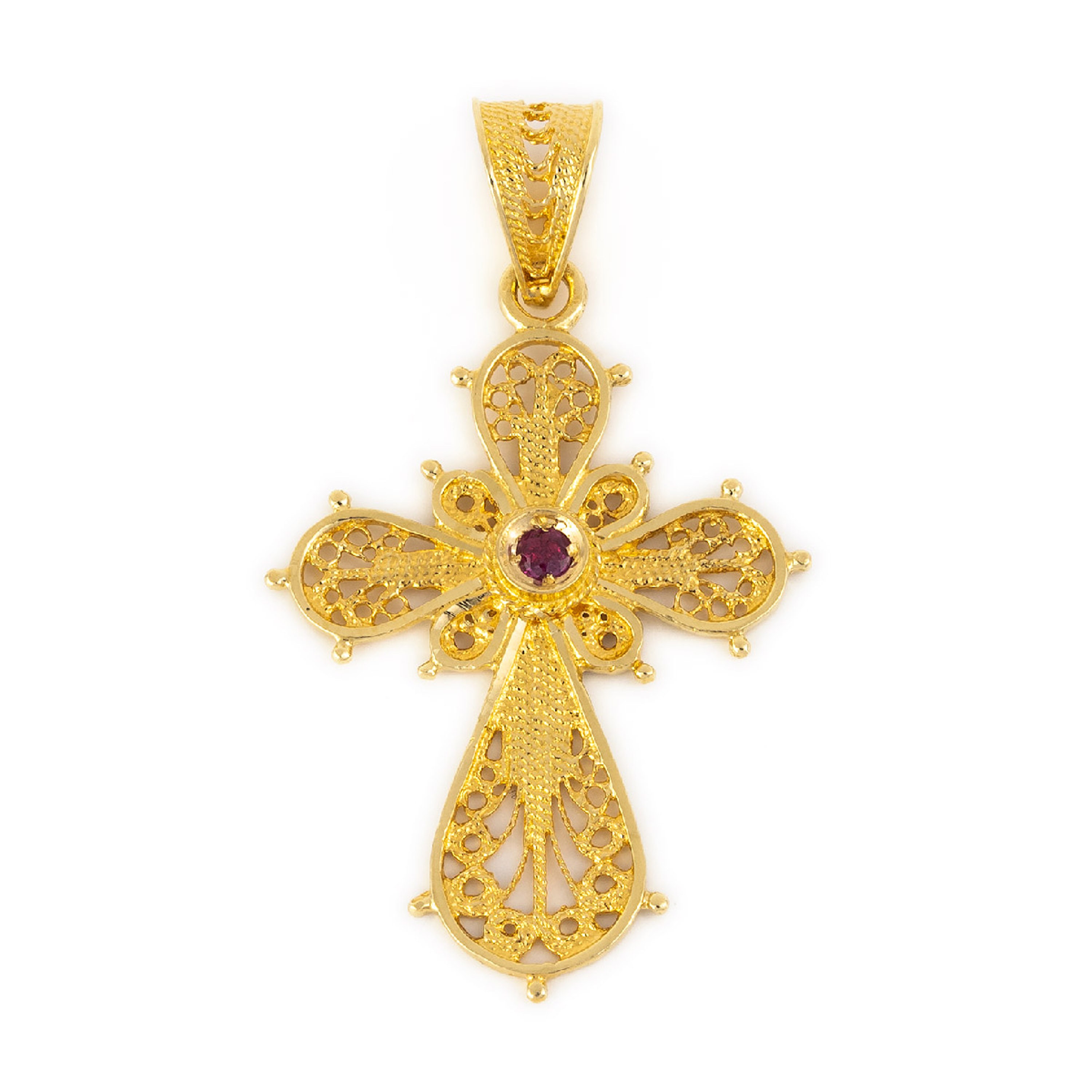 Byzantine Solid Gold Cross in 18K, Filigree Cross With Gemstones, Greek ...