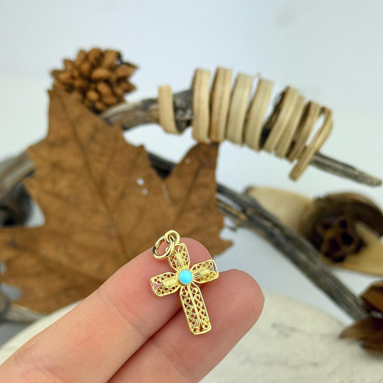 Byzantine Cross Pendant With Turquoise Enamel, 18K Solid Gold Cross ...