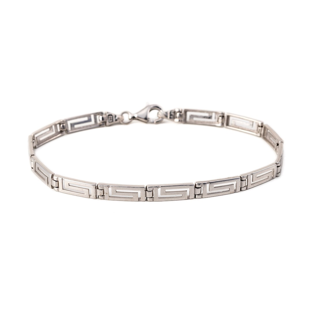 925 Sterling Silver Meander Link Bracelet, Greek Key Bracelet, Greek ...